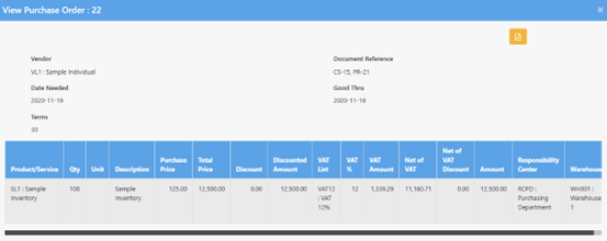 Purchase Order From Canvass Summary Accubooks Plus Docs